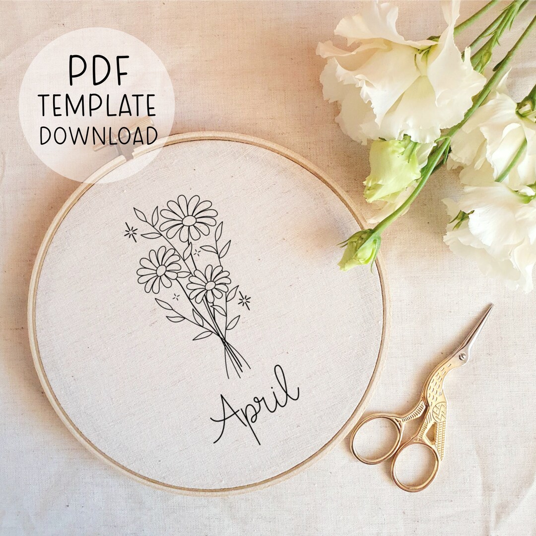 April Birth Flower Embroidery Pattern Template Handmade - Etsy