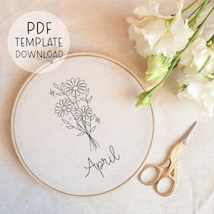April Birth Flower Embroidery Pattern Template, Handmade Birthday Gift ...