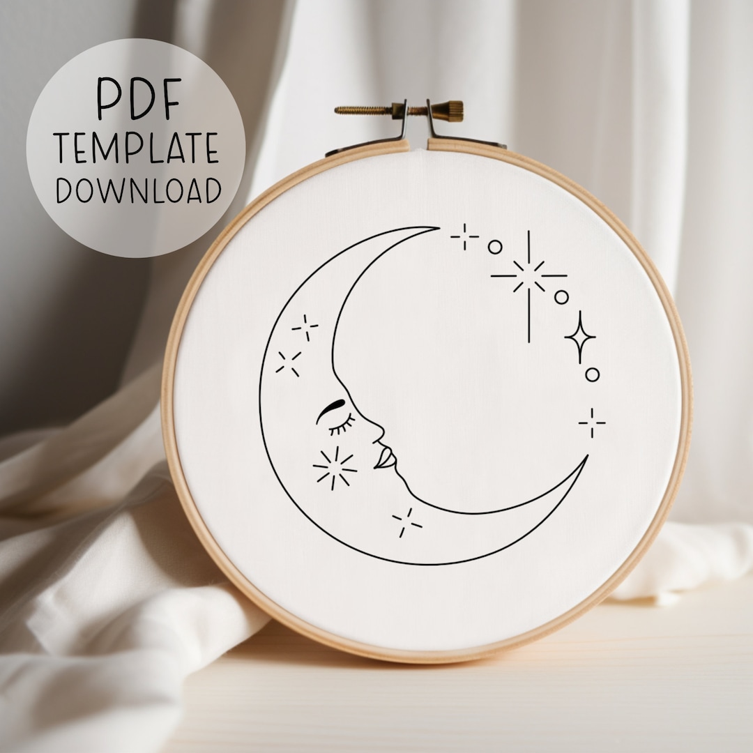 Moon Stars Celestial Embroidery Pattern Design, Hand Embroidery Moon ...