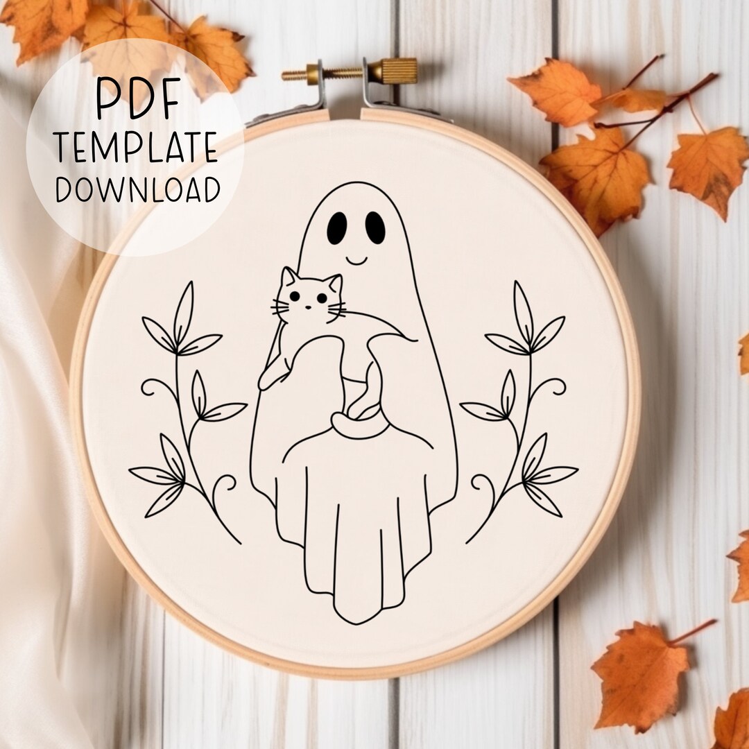 Ghost and Cat Embroidery Pattern Download, Embroidery Halloween Pattern ...