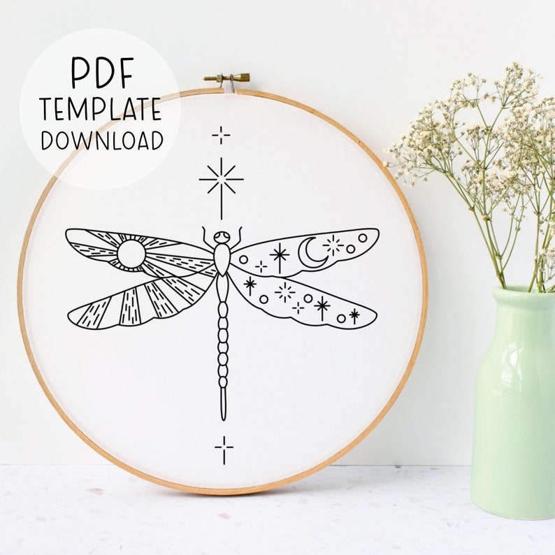 Celestial Dragonfly Embroidery Pattern Instant Download Sun - Etsy