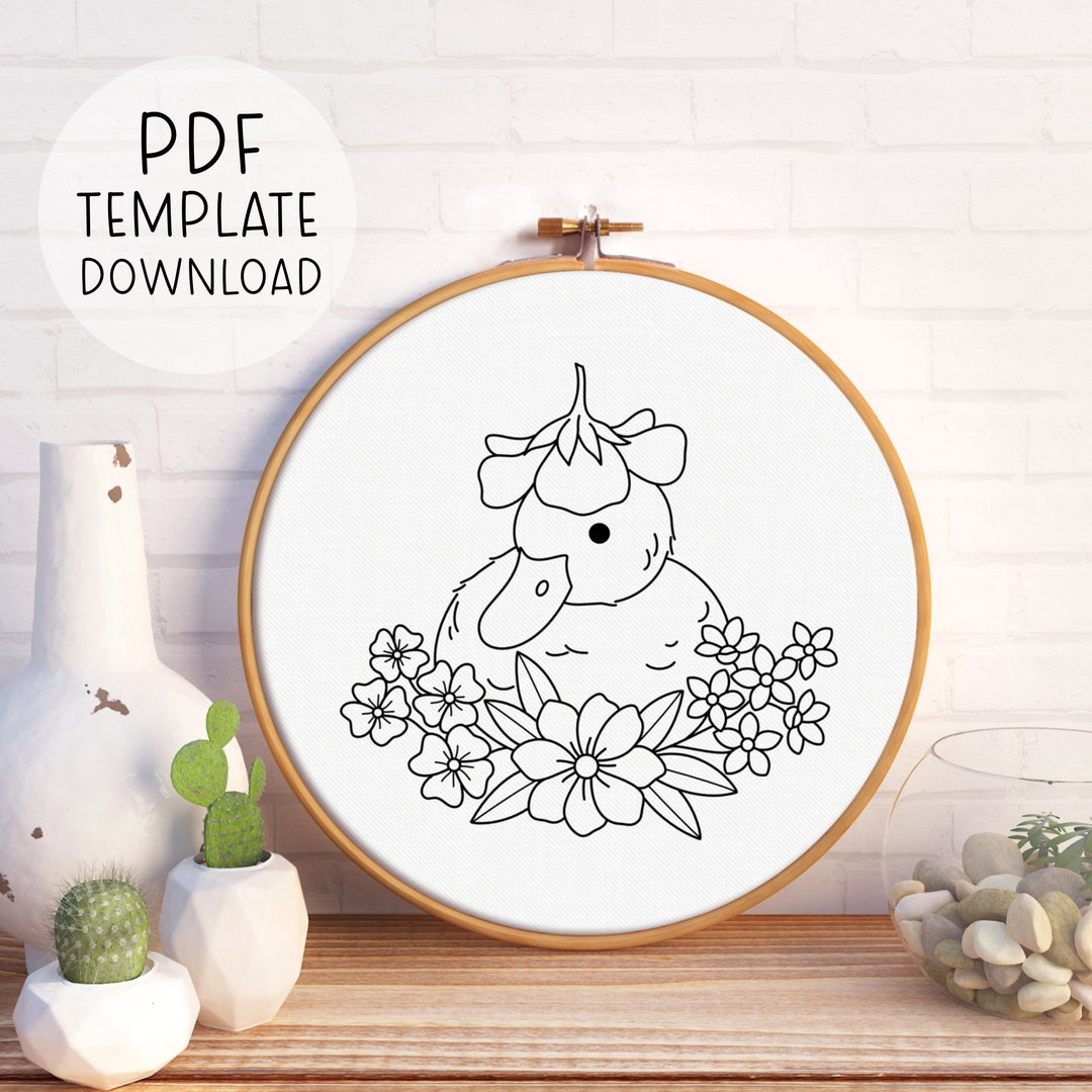 Floral Duck Embroidery Pattern Download, Cottagecore Duck Embroidery ...