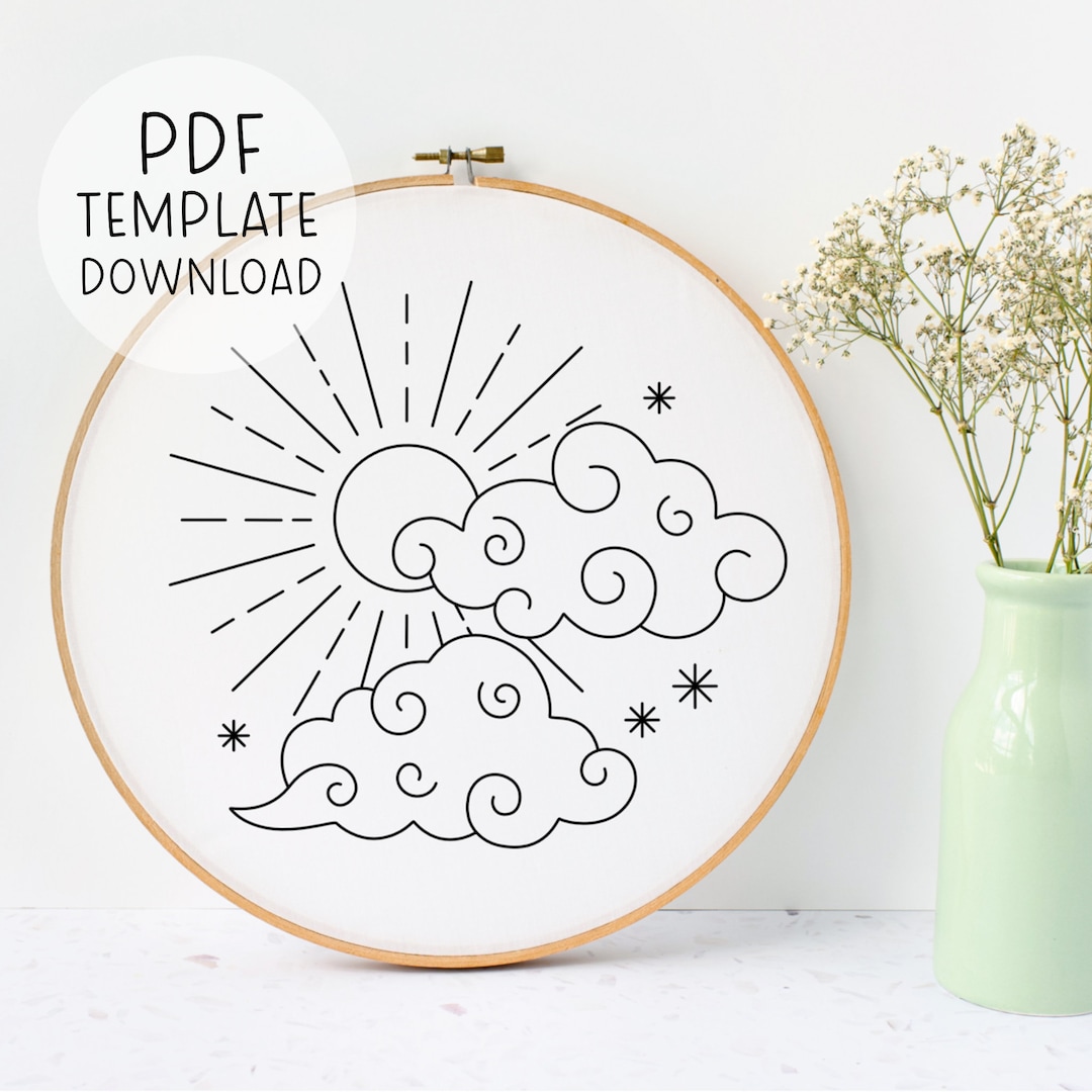 Clouds and Sun Embroidery Pattern Download, Celestial Embroidery, Sunny Embroidery Pattern ...