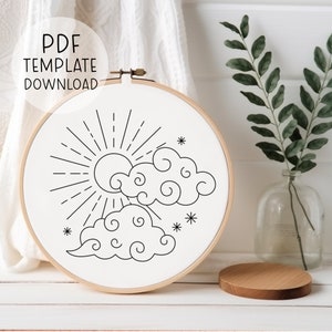 Clouds and Sun Embroidery Pattern Download, Celestial Embroidery, Sunny Embroidery Pattern ...
