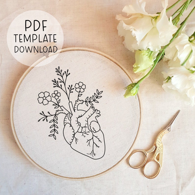 Anatomical Heart Embroidery Pattern Template Heart Needlepoint - Etsy