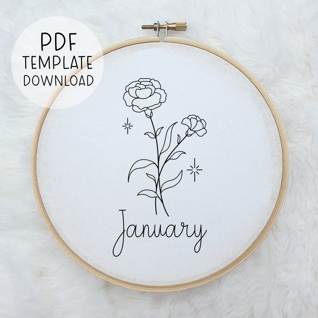 January Birth Flower Embroidery Pattern Template, Gift for January ...