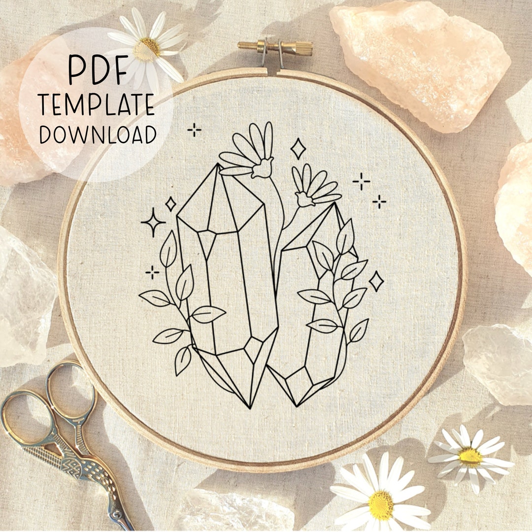 Floral Crystals Embroidery Pattern : Beginner Hand Embroidery Gemstone ...