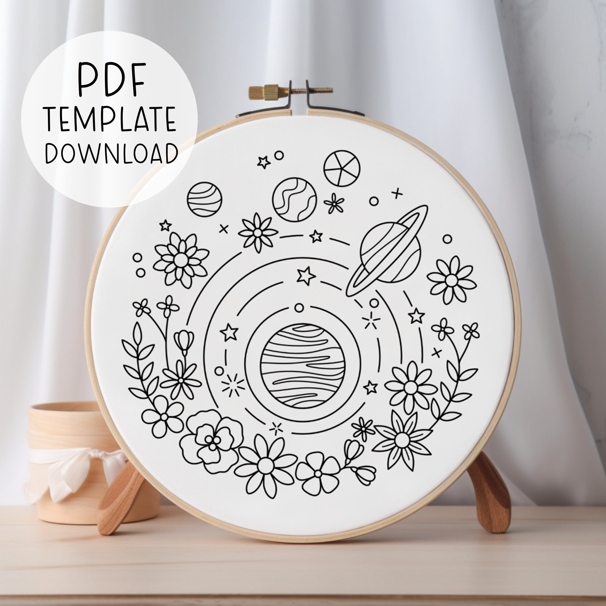 Flower Galaxy Hand Embroidery Pattern, Space Hand Embroidery, Planets ...
