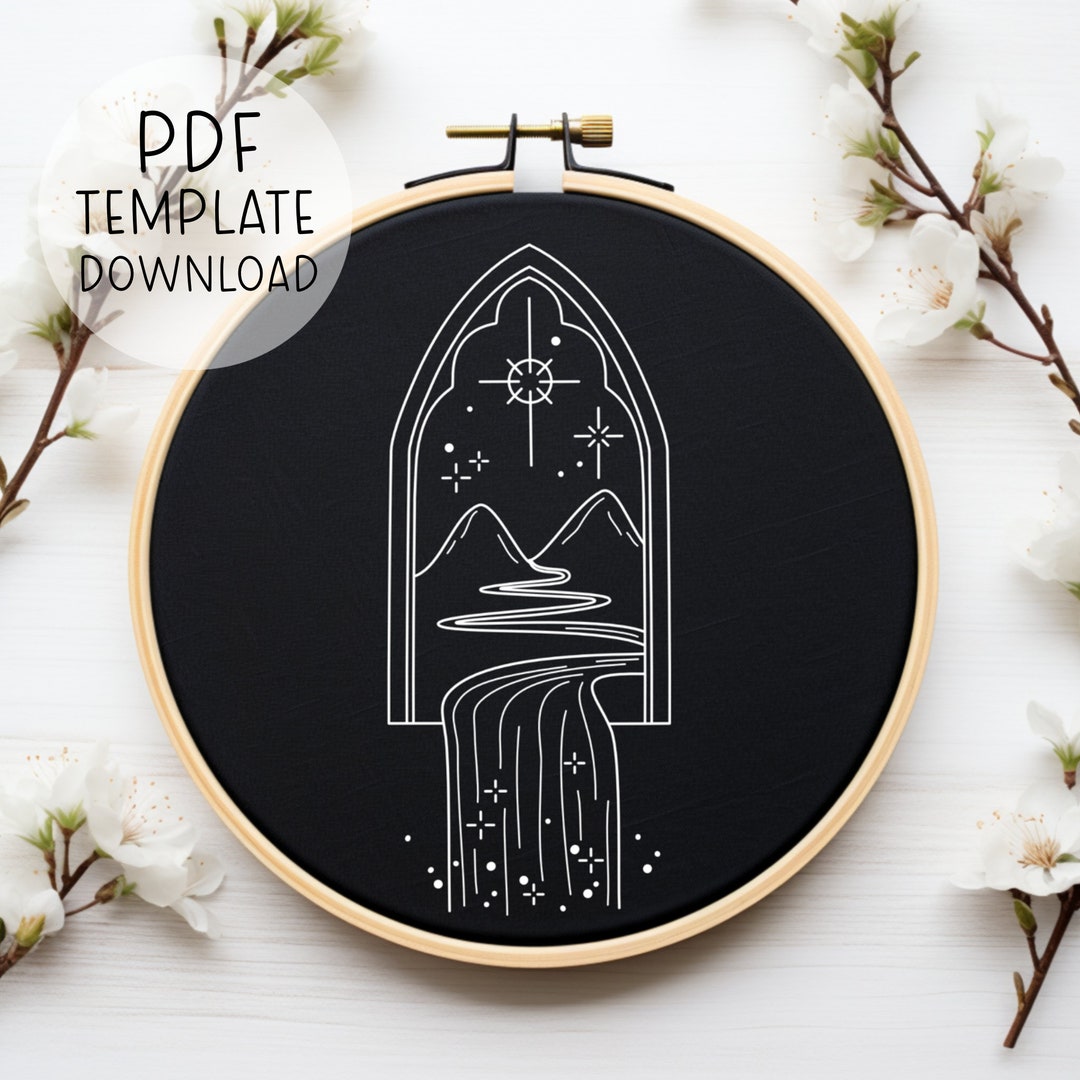 River Embroidery Pattern, Universe Embroidery, Mountains Embroidery ...