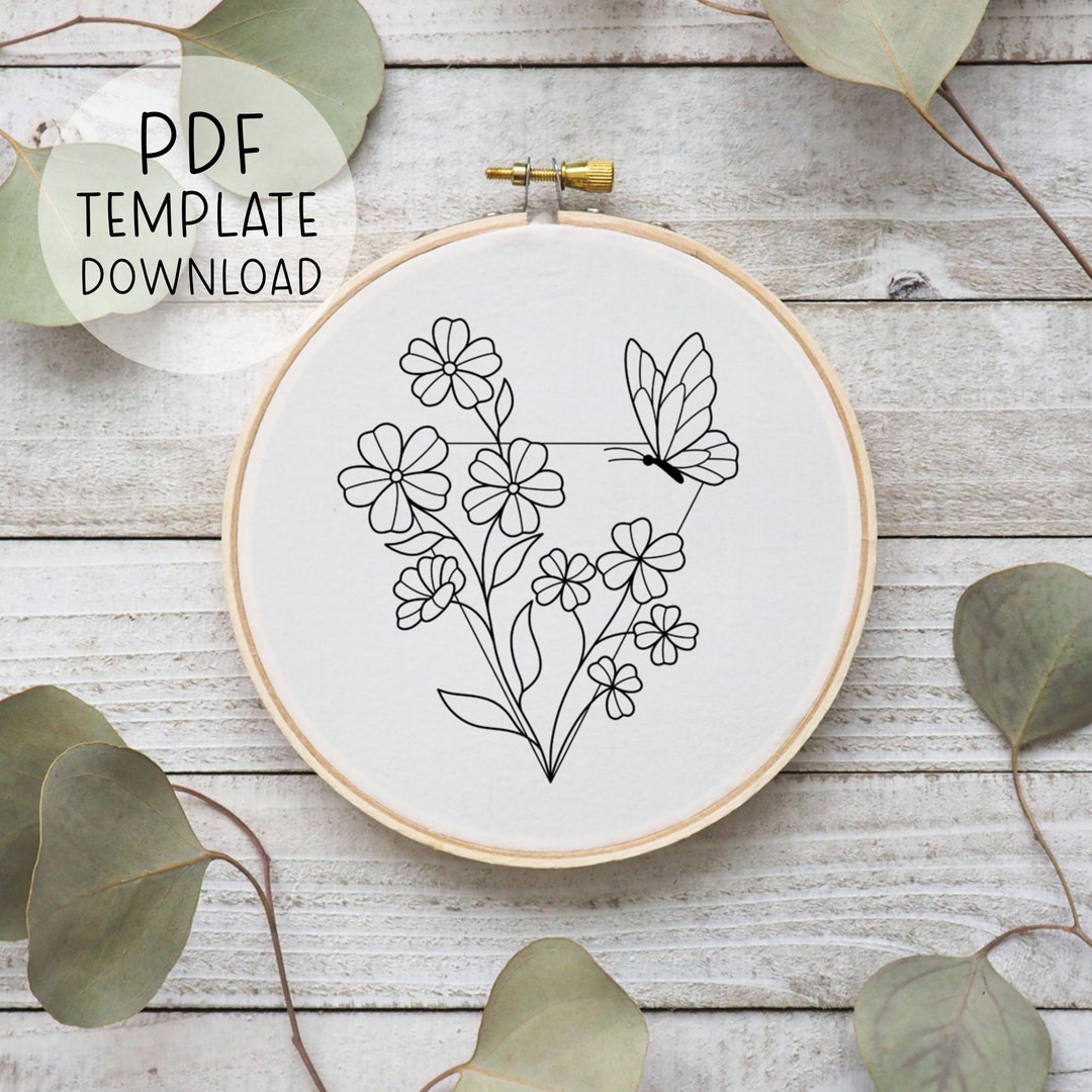 Butterfly and Flowers Embroidery Pattern, Butterfly Needlepoint Pattern ...