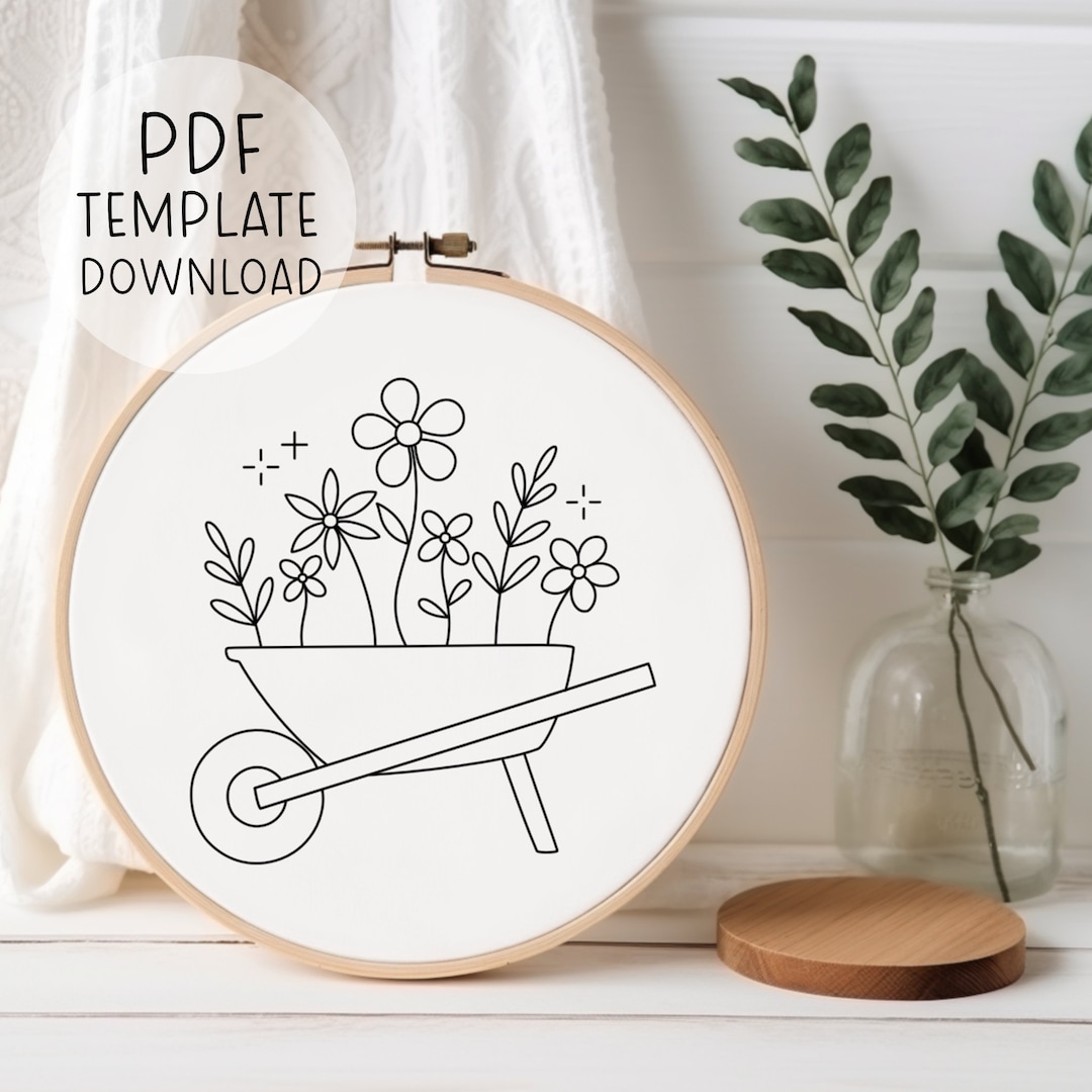 Wheelbarrow Embroidery Pattern Template, Easy Embroidery Pattern ...