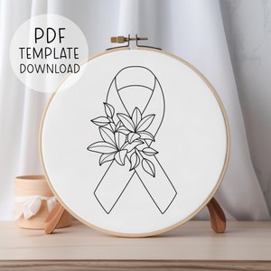 Ribbon Embroidery Pattern Instant Download, Cancer Awareness Ribbon ...