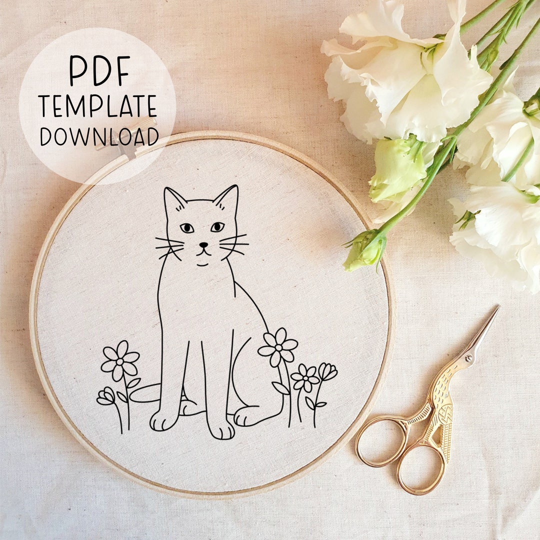 Easy Cat Embroidery Pattern, Simple Cat Embroidery Pattern PDF, Cute ...