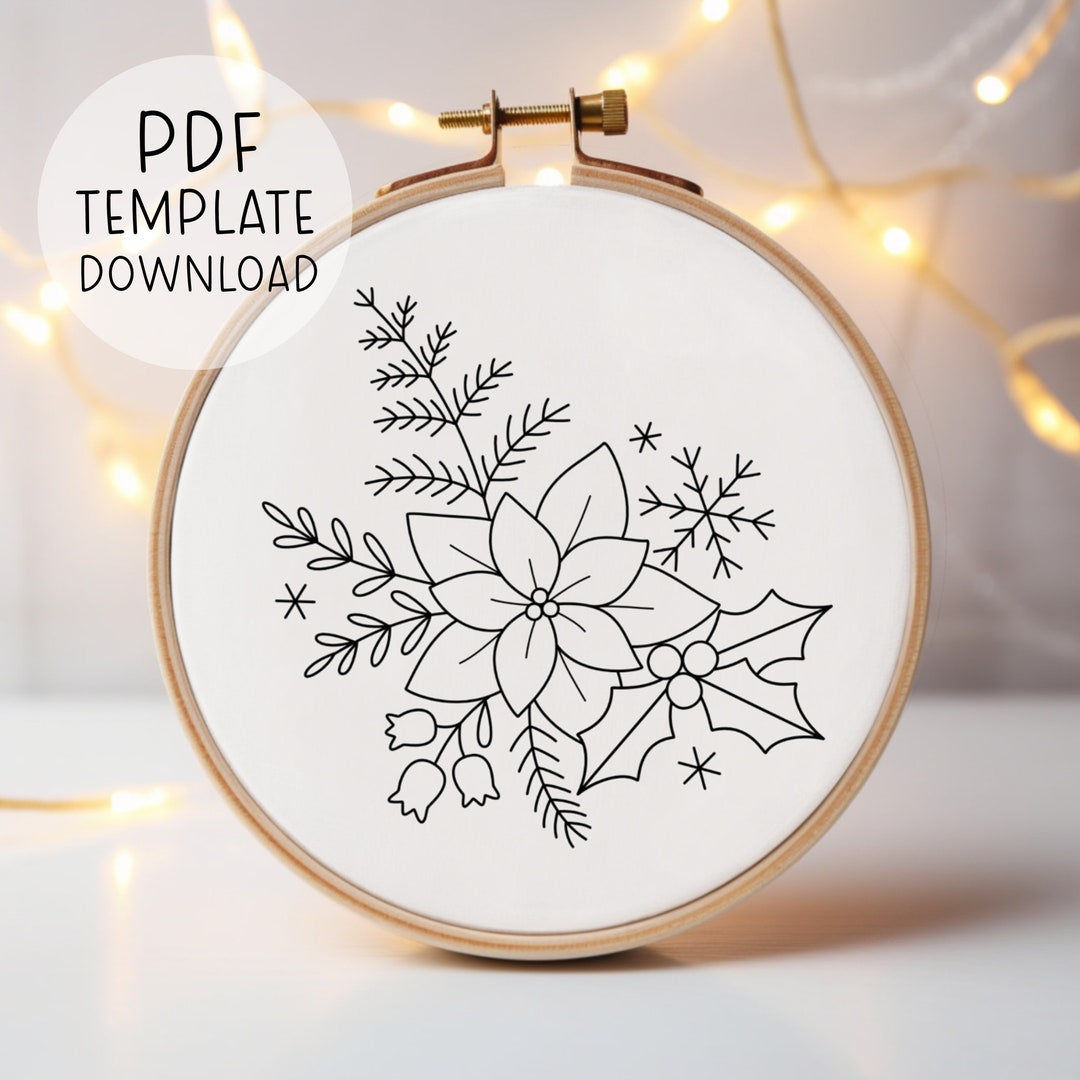 Poinsettia Embroidery Pattern Download, Christmas Embroidery Design PDF ...