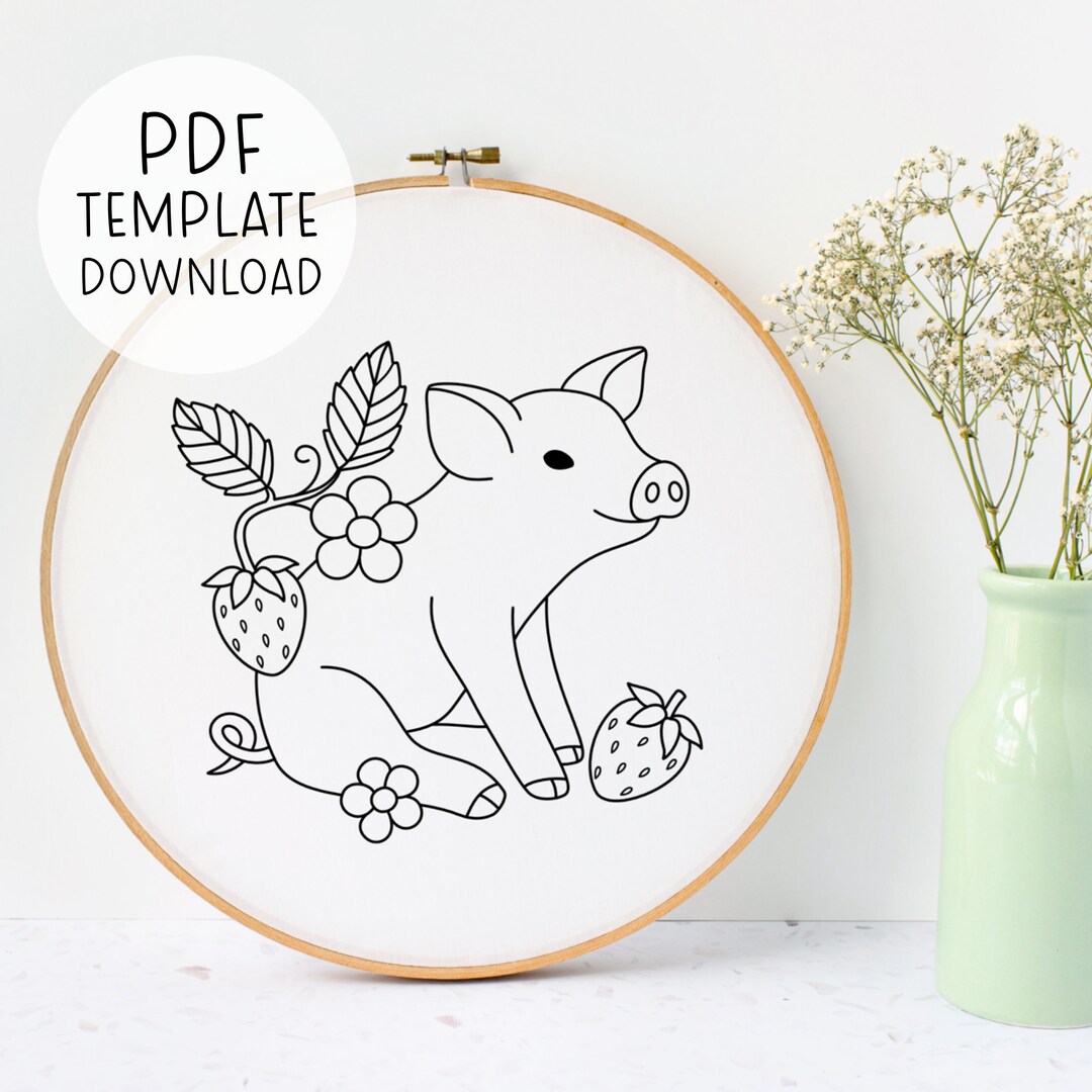 Pig Hand Embroidery Pattern, Cute Pig Needlepoint Pattern, Vegan ...