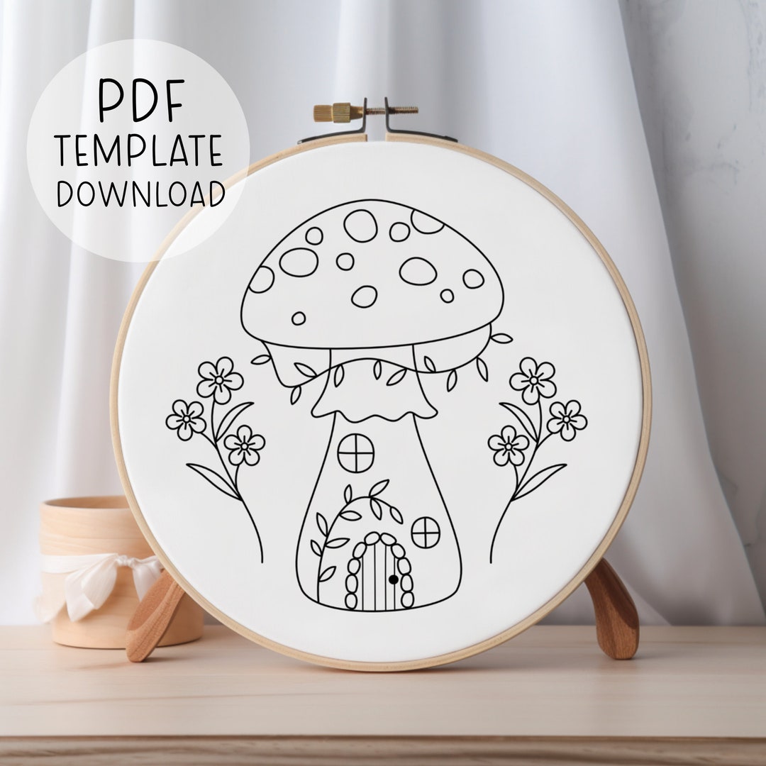 Cute Mushroom House Embroidery Design Pattern, Fairy House Embroidery ...