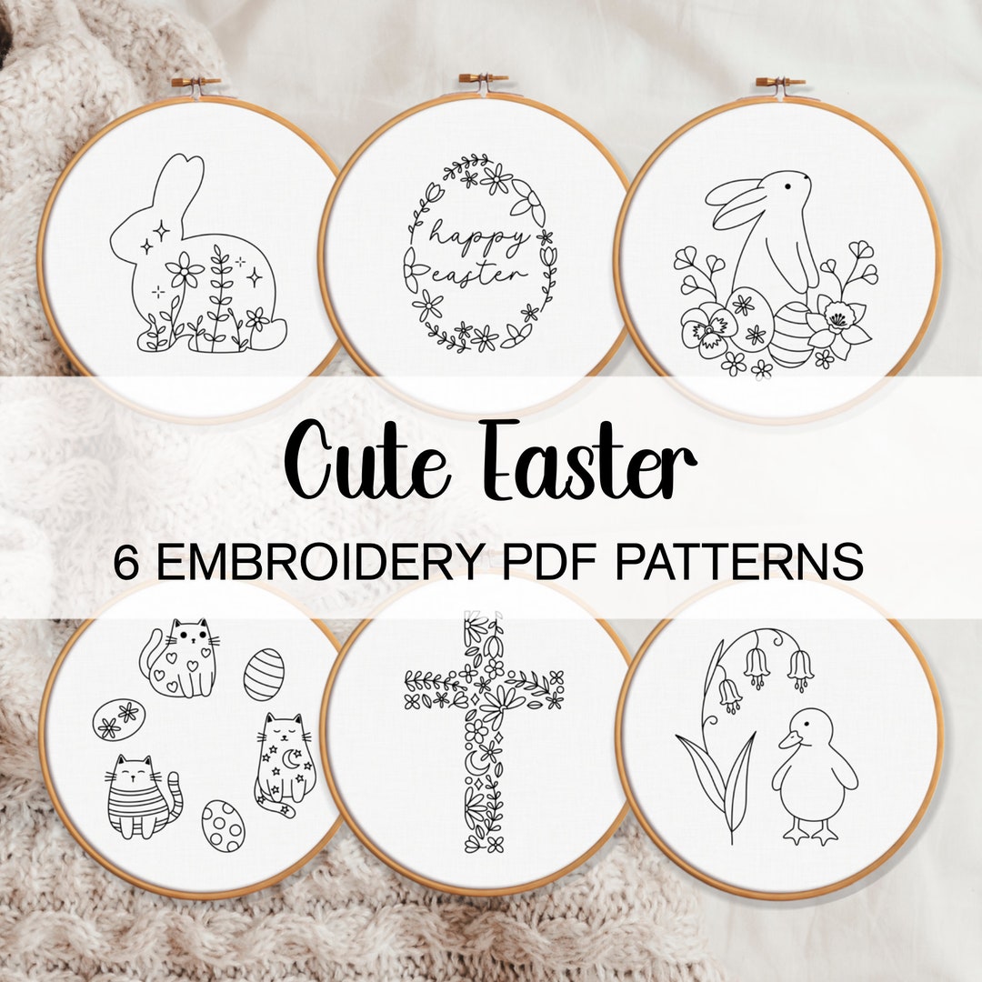 6 Cute Easter Embroidery Patterns, Easter Embroidery Bundle, Easter ...