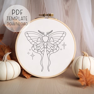 Spooky Luna Moth Embroidery Pattern Template, Halloween Moth Embroidery ...