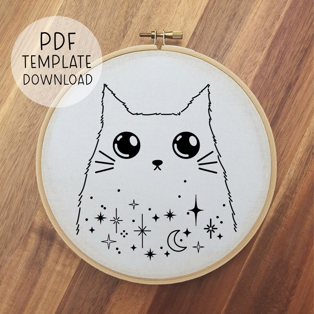 Starry Cat Embroidery Pattern PDF DOWNLOAD Stitching DIY - Etsy