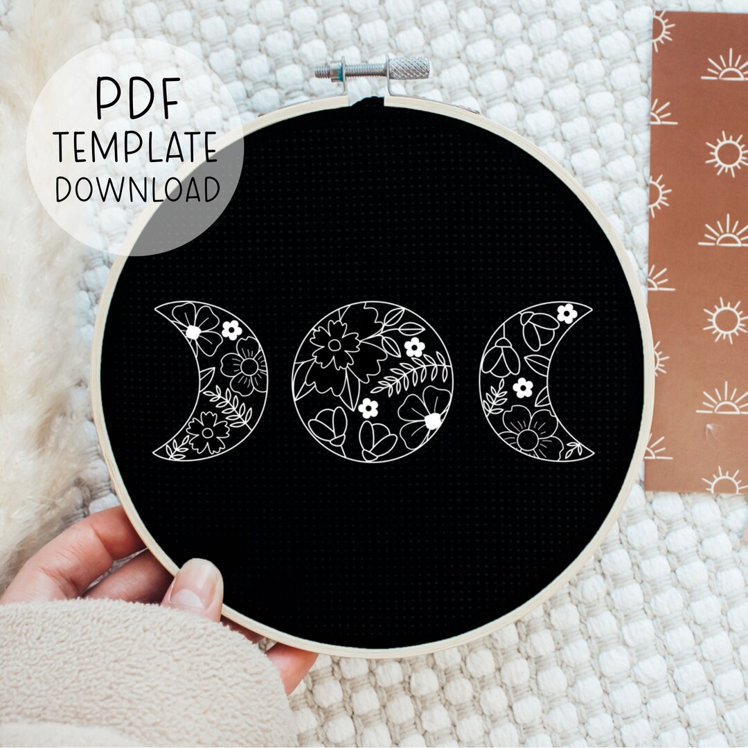 Triple Moon Embroidery Pattern Celestial Embroidery Pattern Wiccan ...