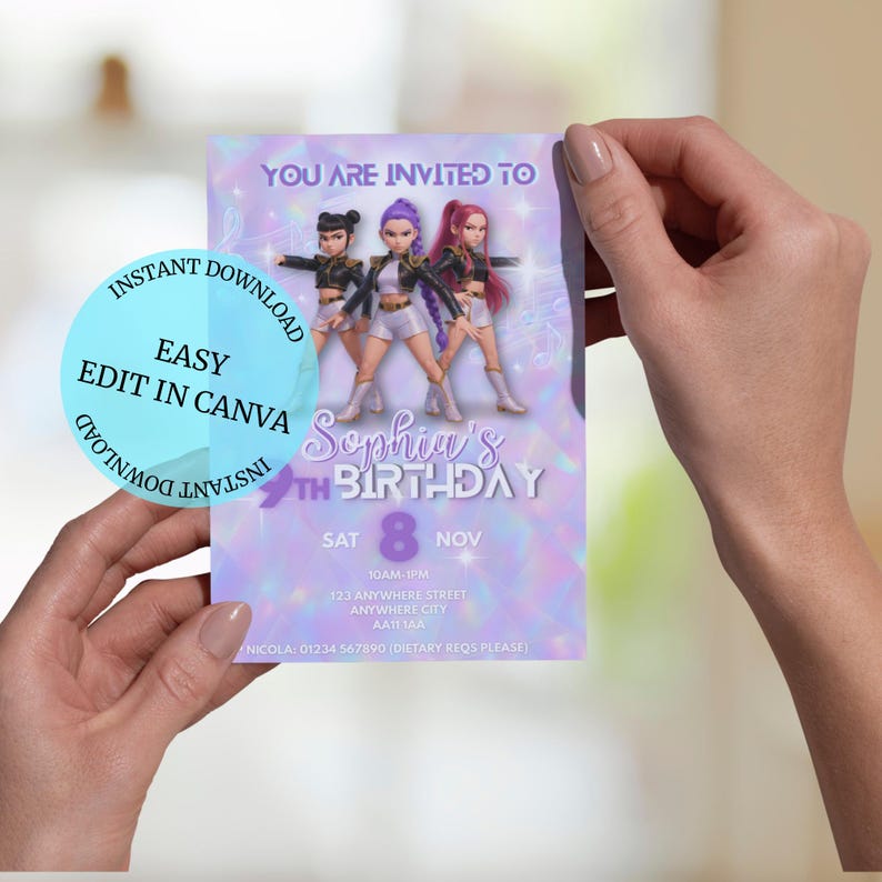Kpop Girl Band Birthday Invite, Editable Party Invite Canva Template ...