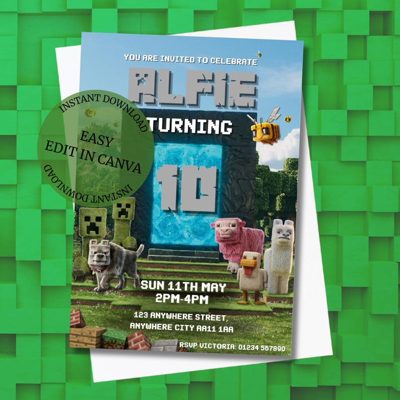 Epic Minecraft Movie Birthday Invitation | Minecraft Movie Birthday ...