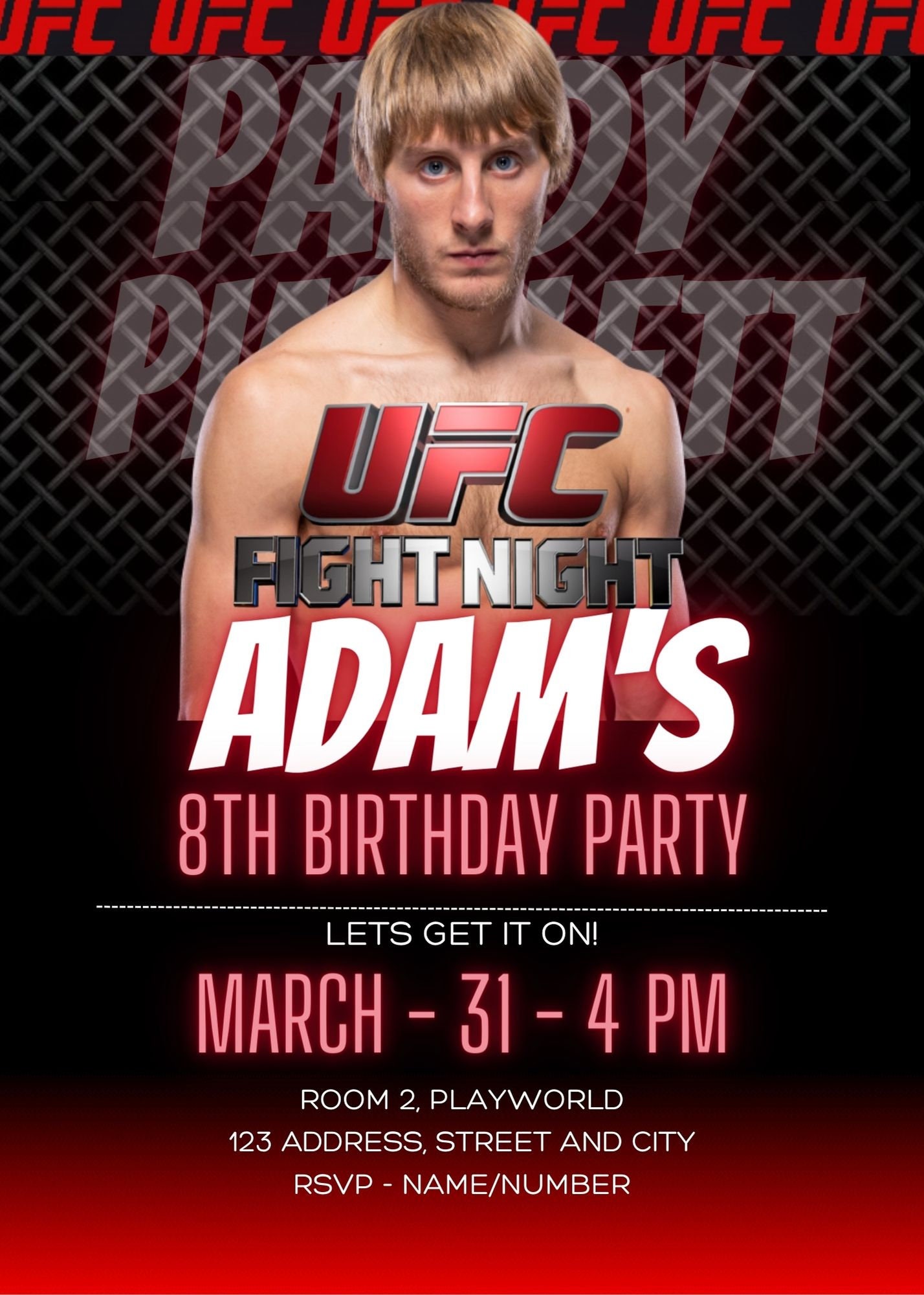 Invitación de cumpleaños personalizada de UFC Paddy 'The Baddy' Digital ...