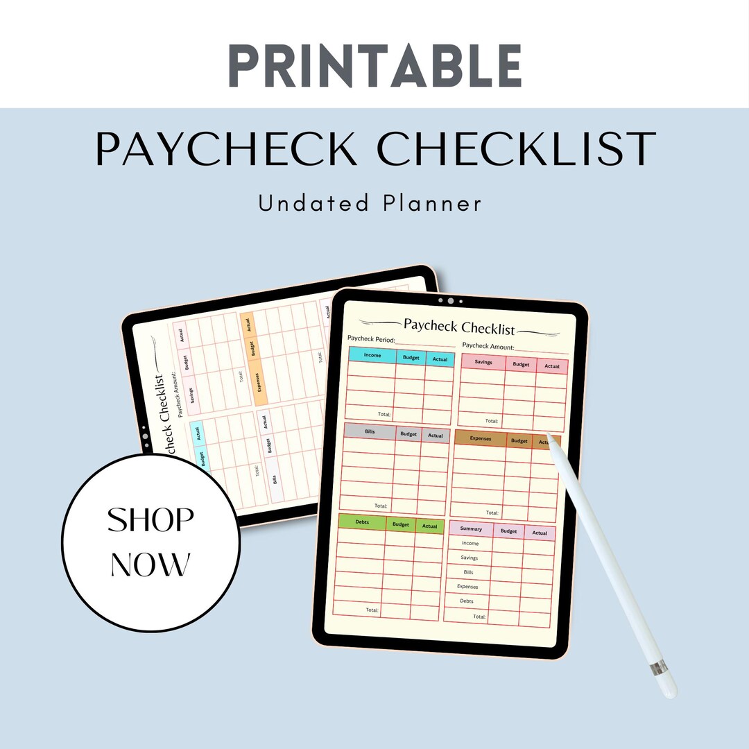 Paycheck Budget Checklist | Printable Paycheck Tracker | Monthly Budget ...
