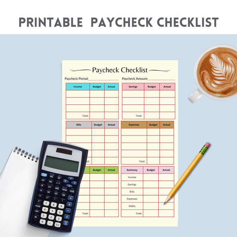 Paycheck Budget Checklist | Printable Paycheck Tracker | Monthly Budget ...