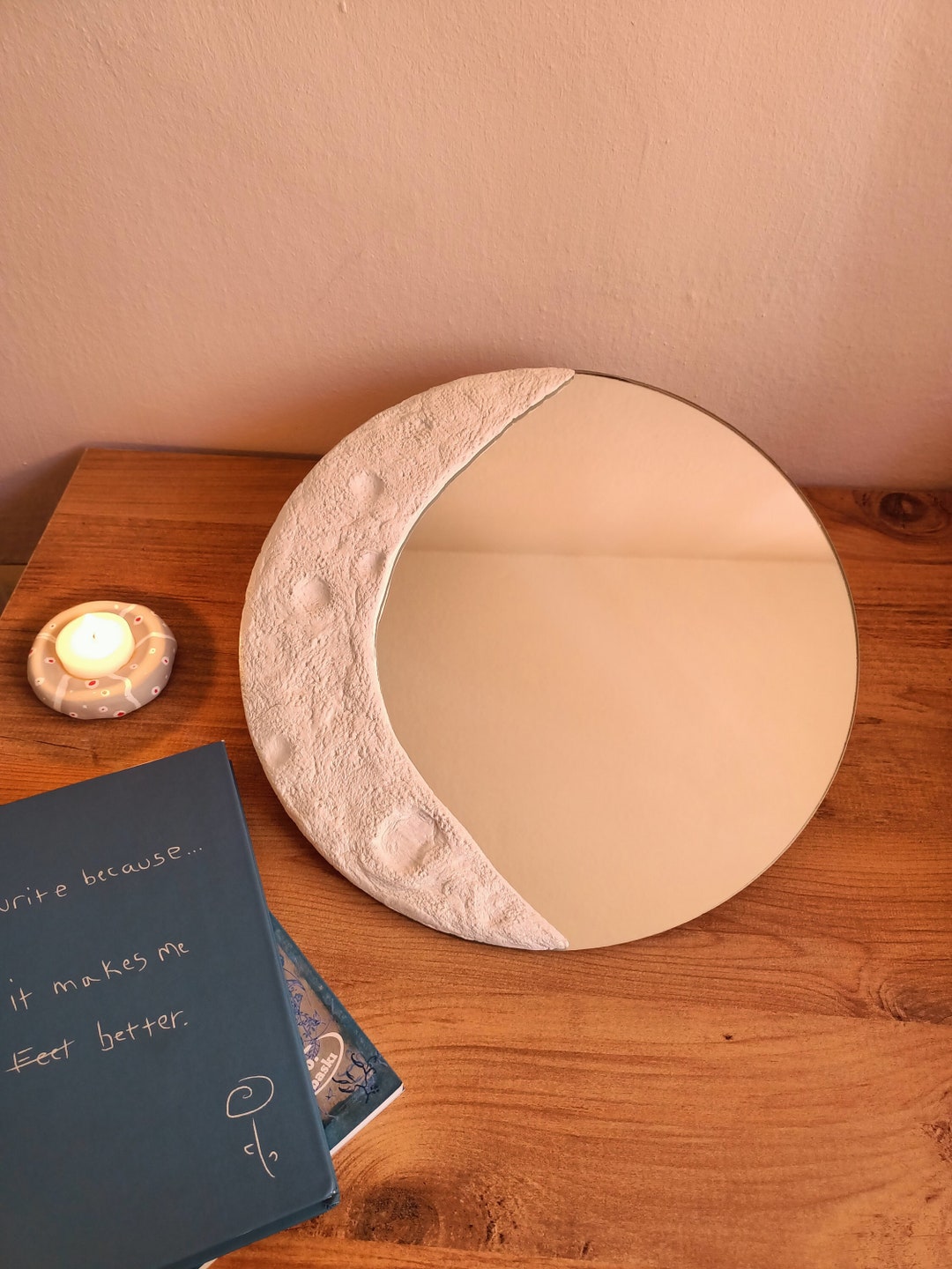 Crescent Moon Mirror-handmade Clay Mirror - Etsy