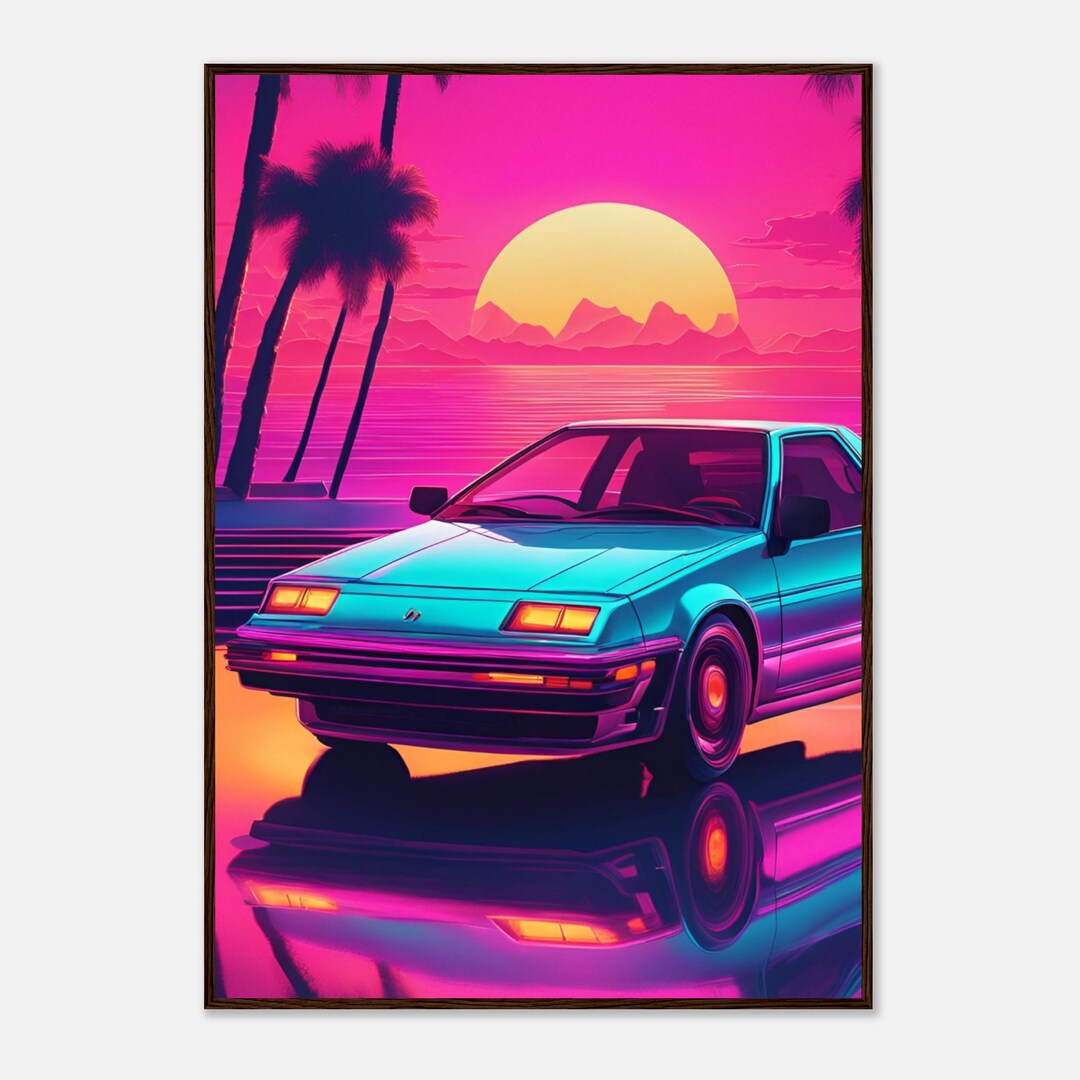 Vaporwave Retro Car Art Print - 80s Synthwave Sunset Poster - Neon ...
