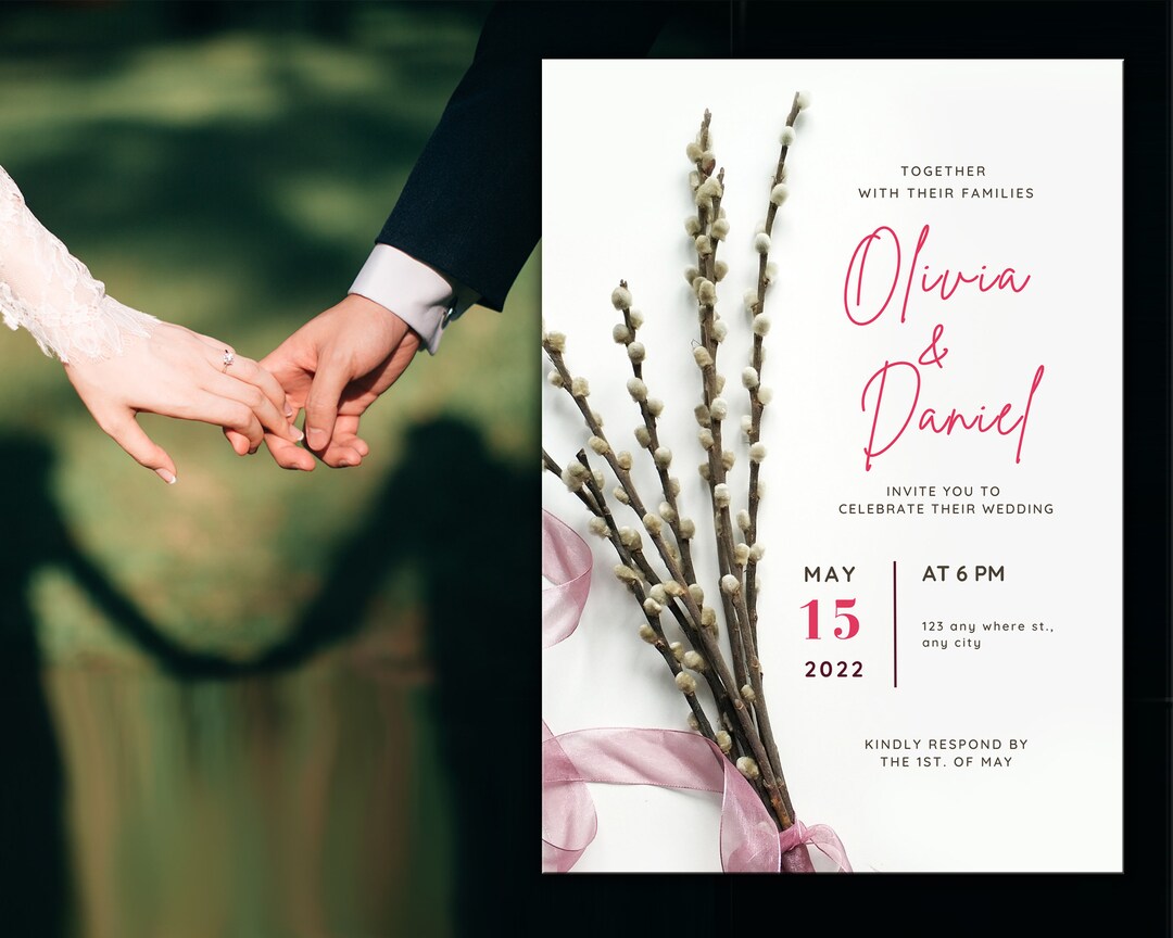 Wedding Invitation Card Simple Art Design Bridal Online Editable and ...