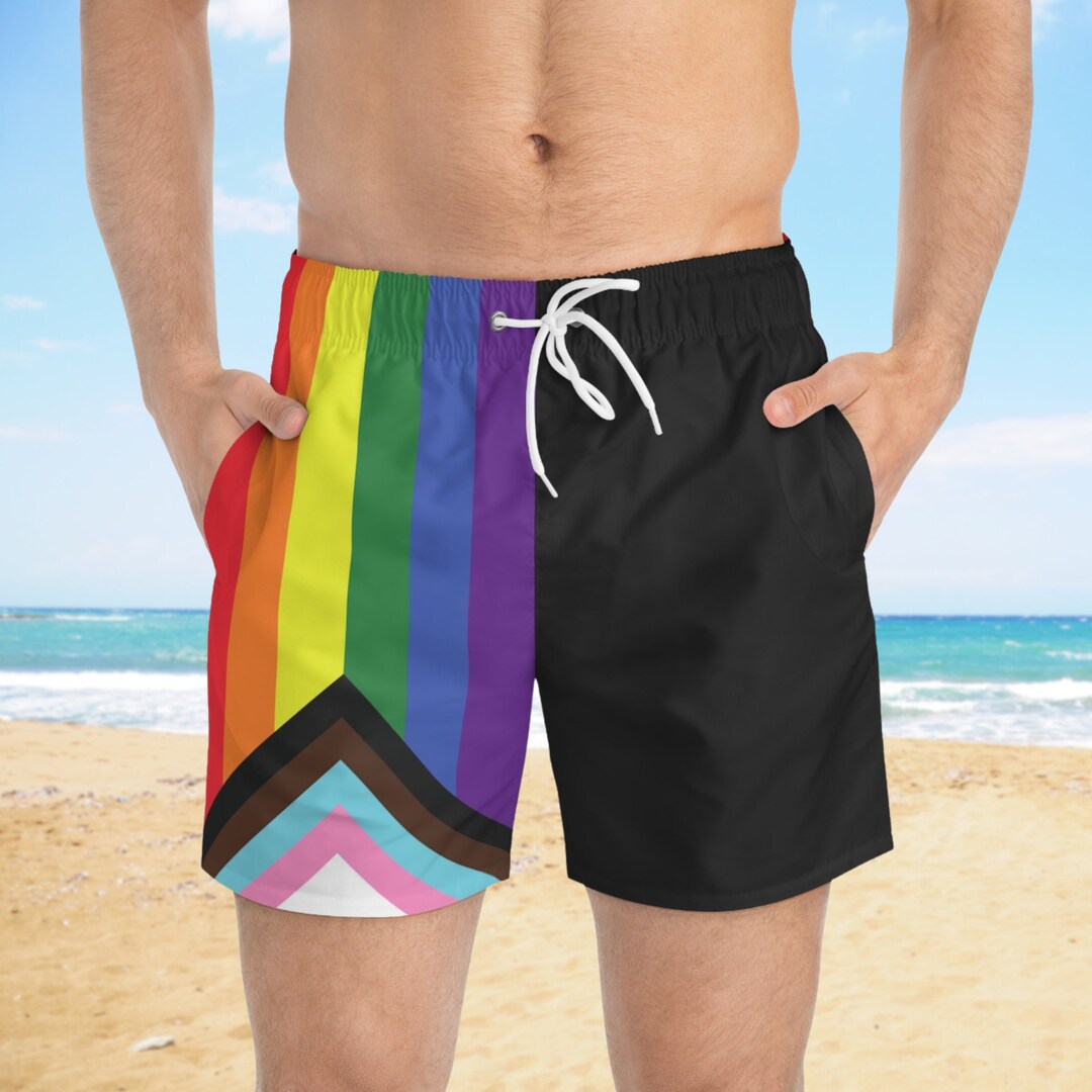 Gay Pride Black Swim Trunks - Etsy