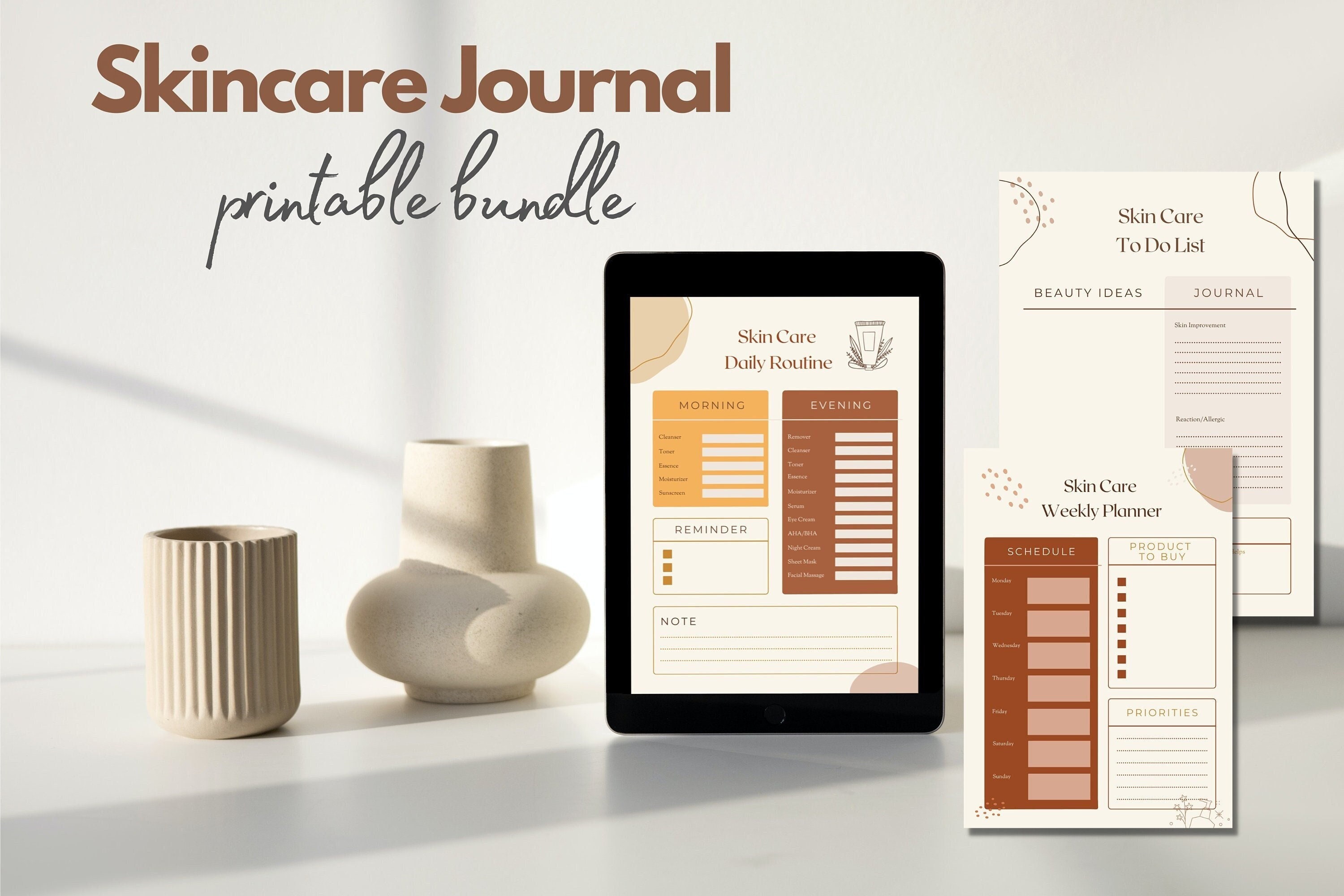 Simple, Minimalist Weekly Glow up Skincare Planner Bundle, Beauty ...