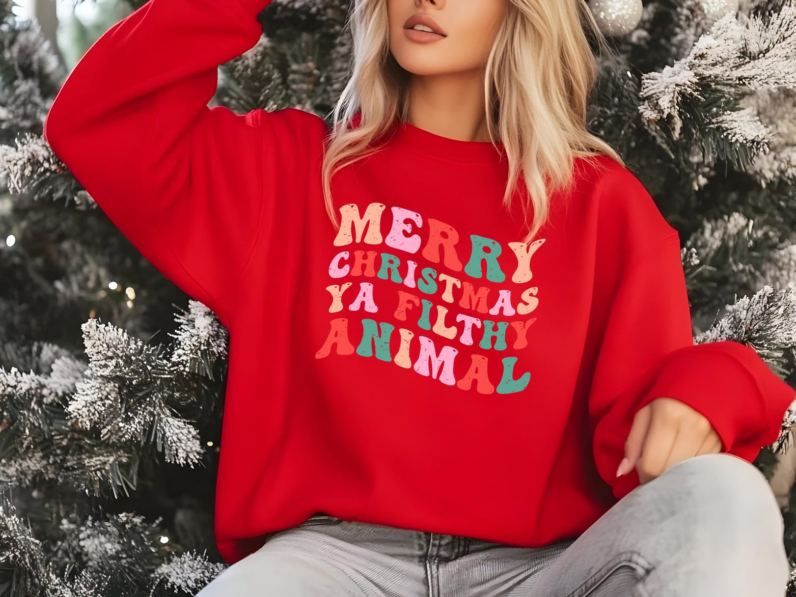 Merry Christmas Ya Filthy Animal Sweatshirt, Funny Xmas Shirt, Funny ...