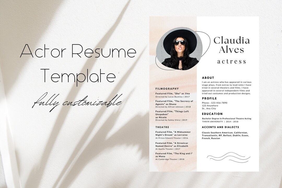 Actor Resume Template, Fully Editable and Customizable Actress Resume ...