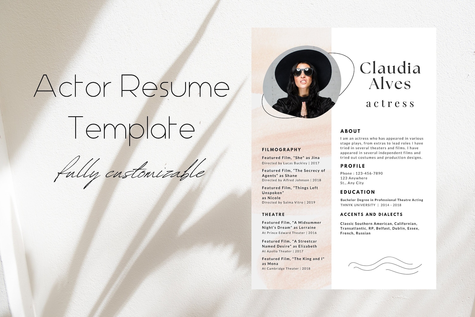 Actor Resume Template, Fully Editable and Customizable Actress Resume ...