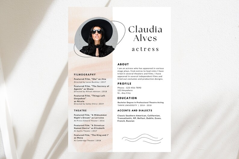Actor Resume Template, Fully Editable and Customizable Actress Resume ...