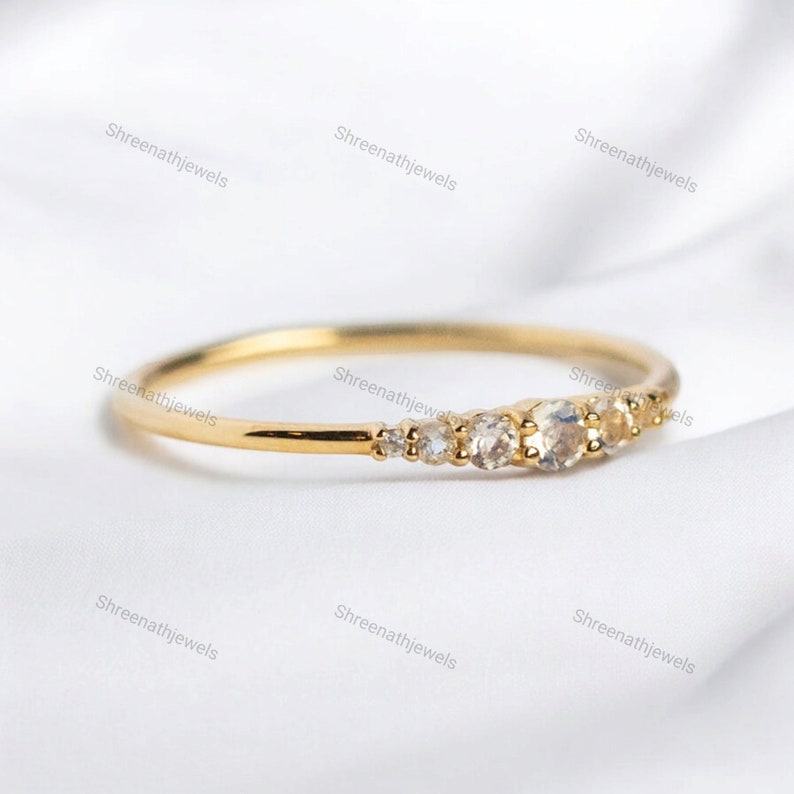Delicate Moonstone Wedding Band Rose Gold Art Deco Stacking Ring June ...