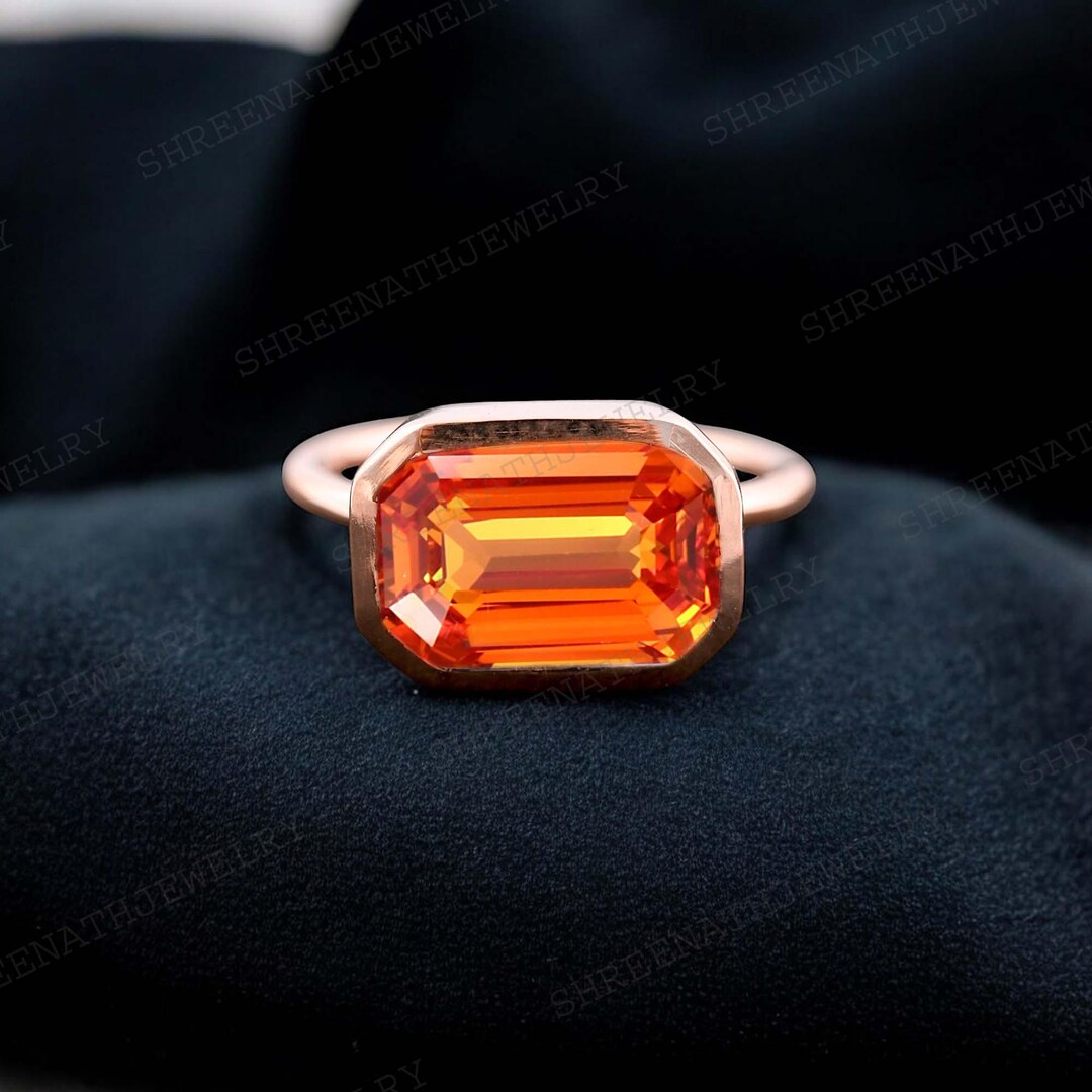 AAA Flawless Radiant Cut Orange Fanta Sapphire Gemstone Ring Engagement ...