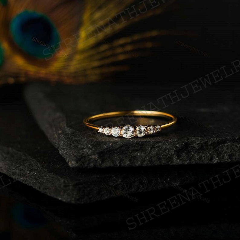 Delicate Moonstone Wedding Band Rose Gold Art Deco Stacking Ring June ...