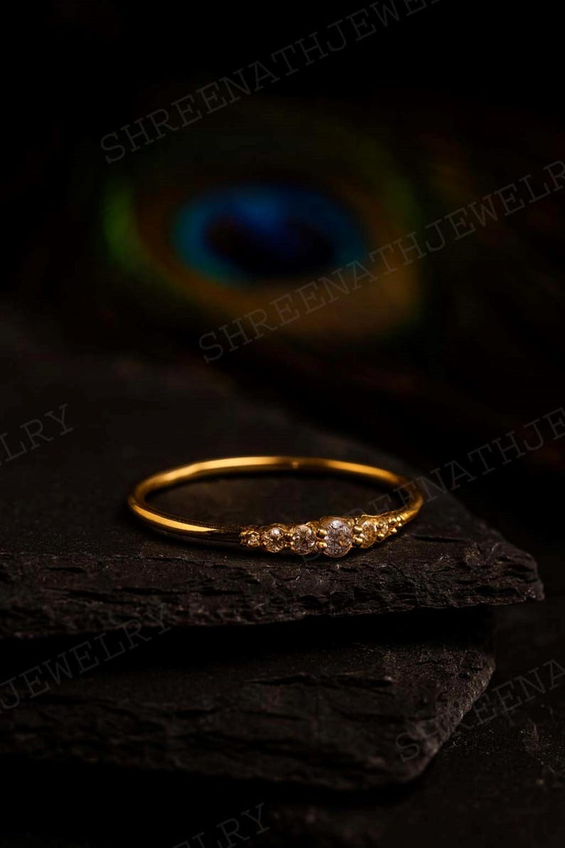 Delicate Moonstone Wedding Band Rose Gold Art Deco Stacking Ring June ...