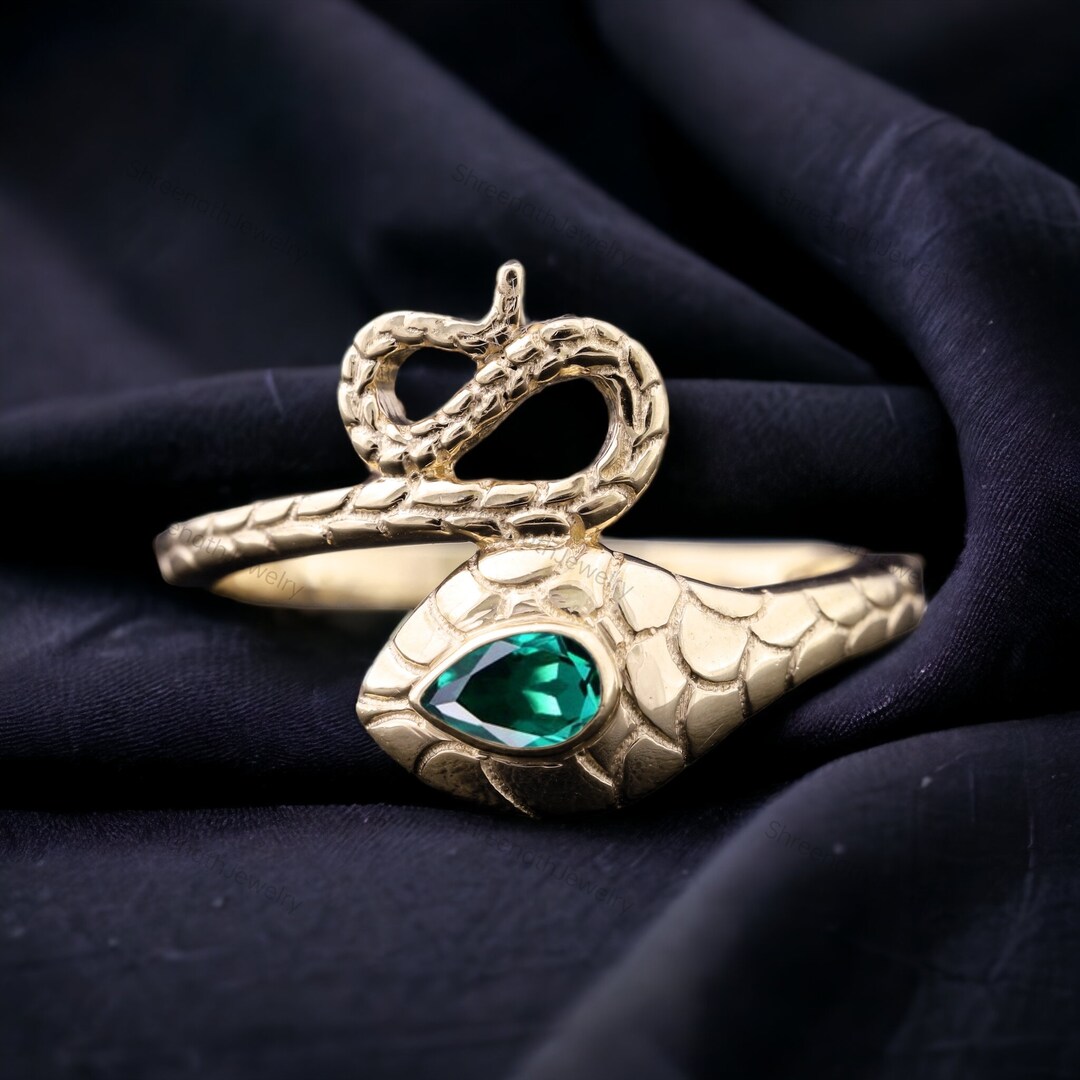 Vintage Emerald Serpent Ring Women Solitaire Snake Ring Animal Lover ...