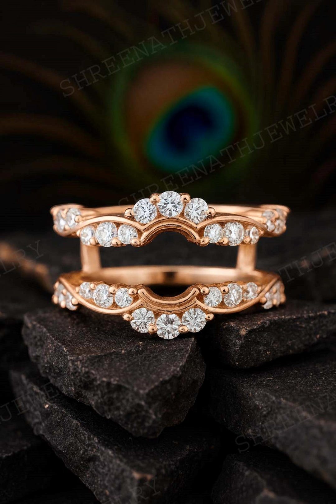 Vintage Moissanite Double Curved Wedding Band Rose Gold Moissanite Ring ...