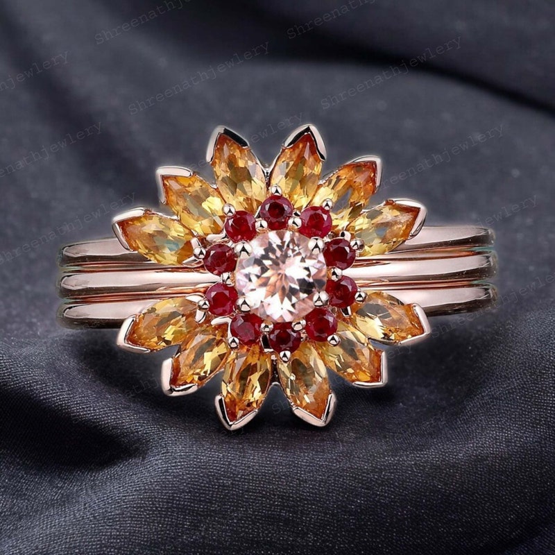 Flower Wedding Ring Set - Etsy