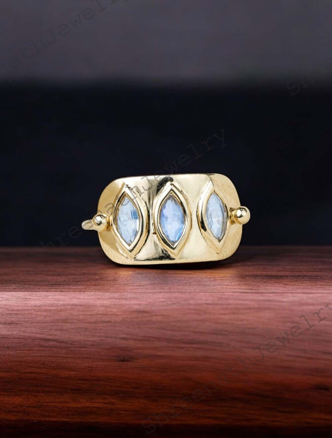 Moonstone Engagement Ring Three Stone Moonstone Jewelry Handmade ...