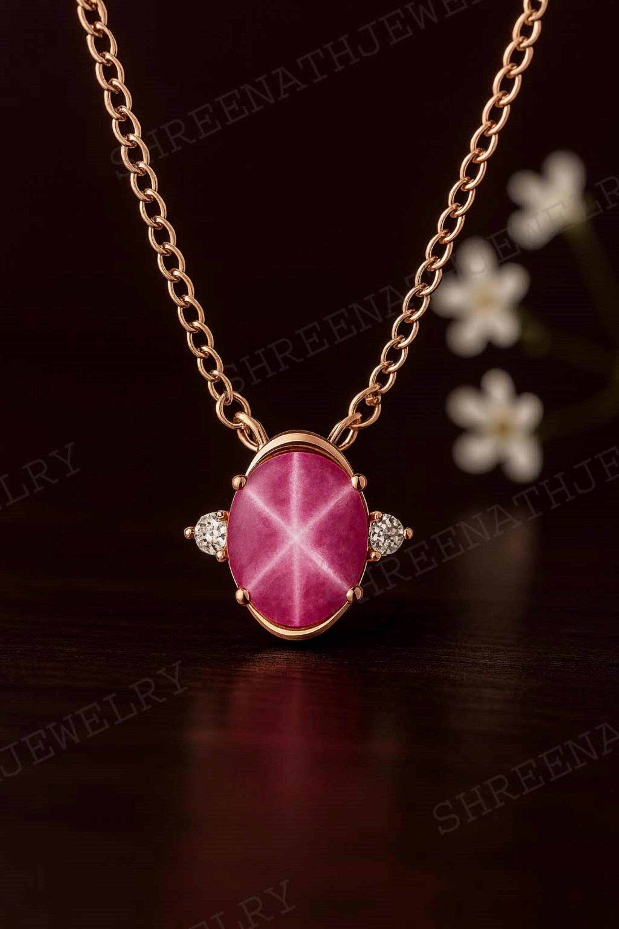 Natural Star Ruby Pendant Necklace | Gold Oval Gemstone Necklace ...