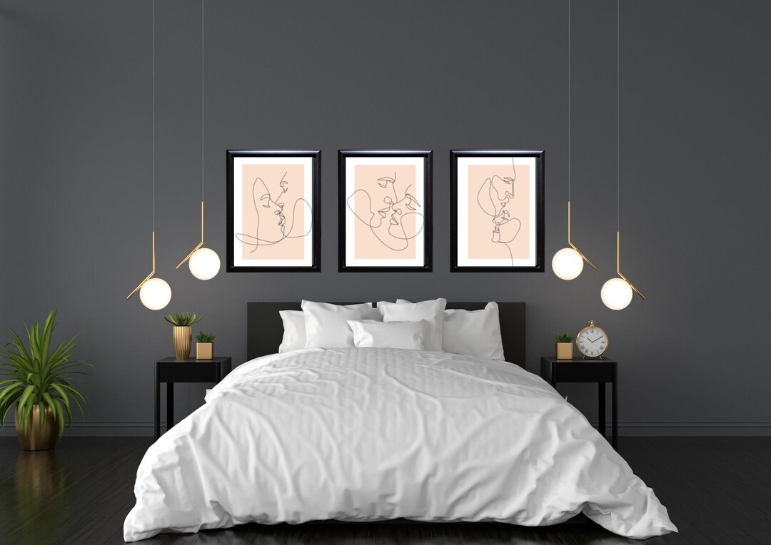 Romantic Line Drawing Minimalist Wall Prints Bedroom Couple & Love ...