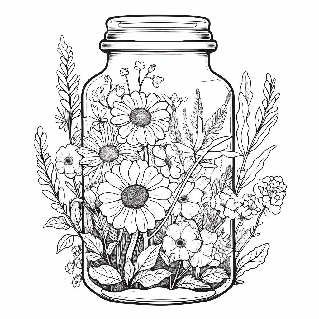 150 Floral Delights in a Jar - Printable PDF Coloring Pages - Etsy