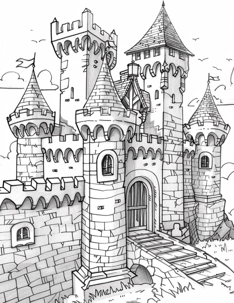 Medieval Castle Coloring Pages: 100 Immersive Designs (PDF + PNG ...